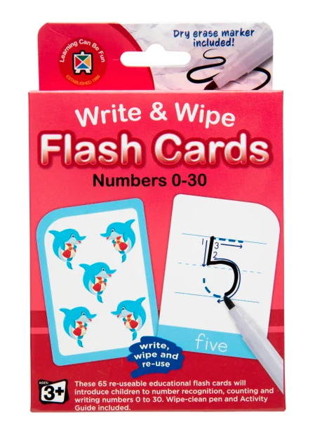 LCBF Write and Wipe Flashcards 0-30 Numbers with Marker - PAUA