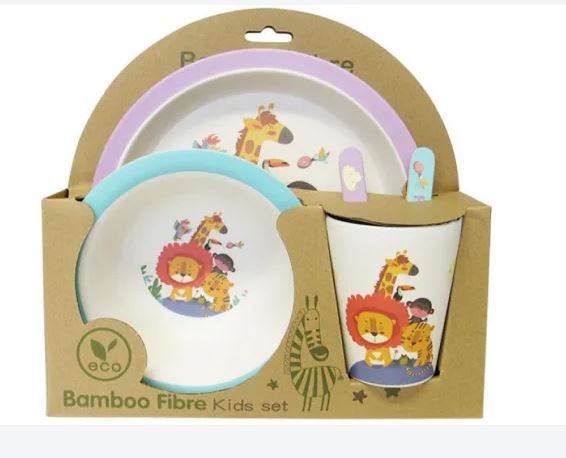 Bamboo Kids Plate bowl Cup Cutlery Set - Jungle - PAUA